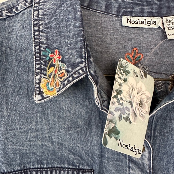 Nostalgia | Tops | Nostalgia Nwt Embroidered Denim Shirt | Poshmark